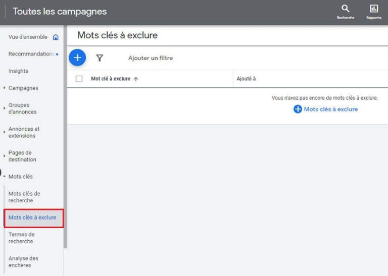 Liste de mots clés à exclure - METADOSI
